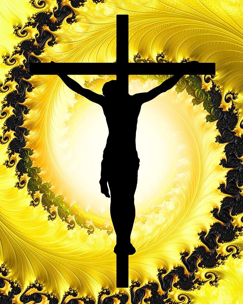 Gold Jesus Print, Gold Black Jesus Art, Gold Black Fractal Art, Gold ...