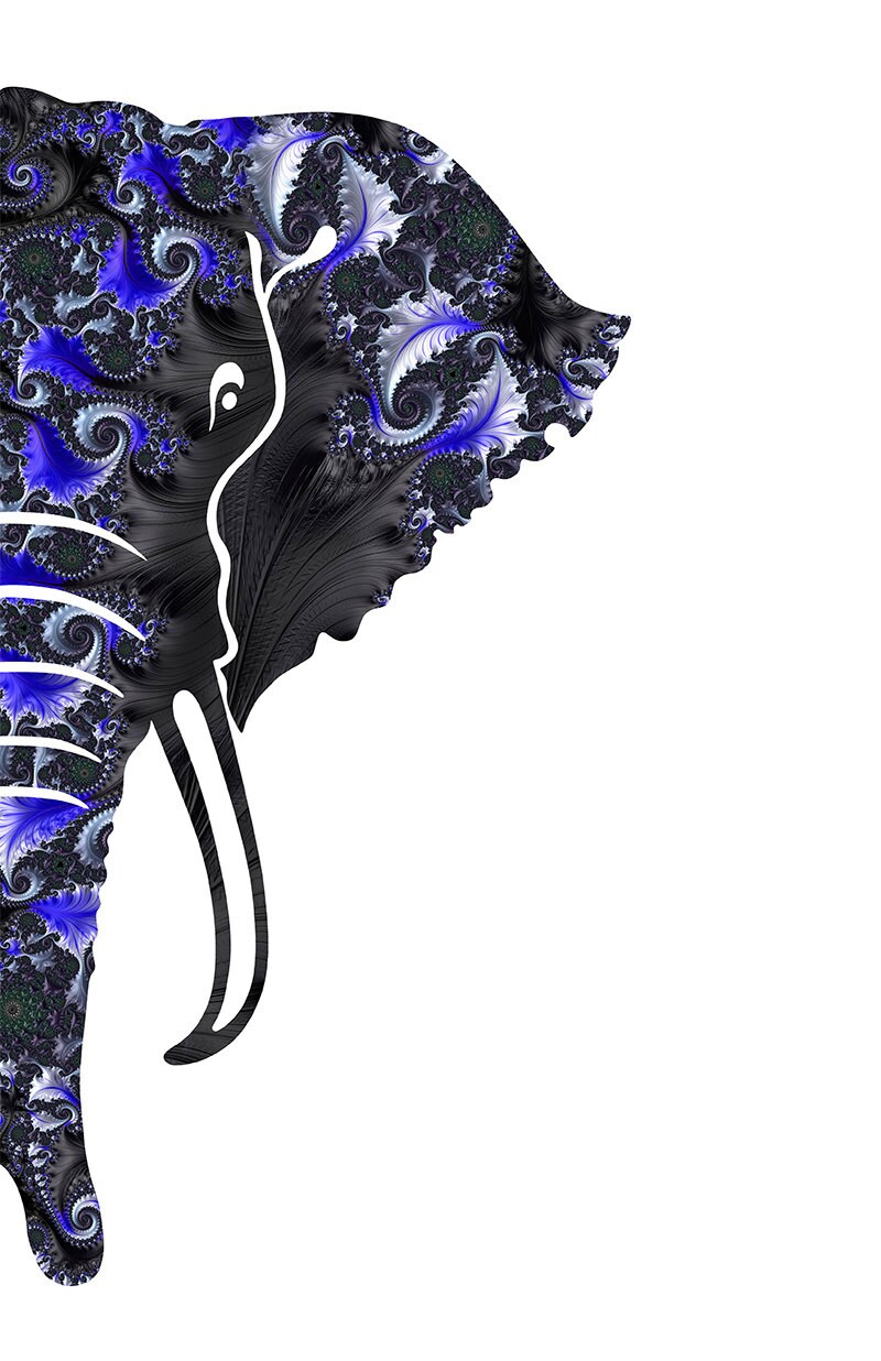 Blue Black Elephant Print, Blue Elephant Wall Art, Blue Black Fractal ...