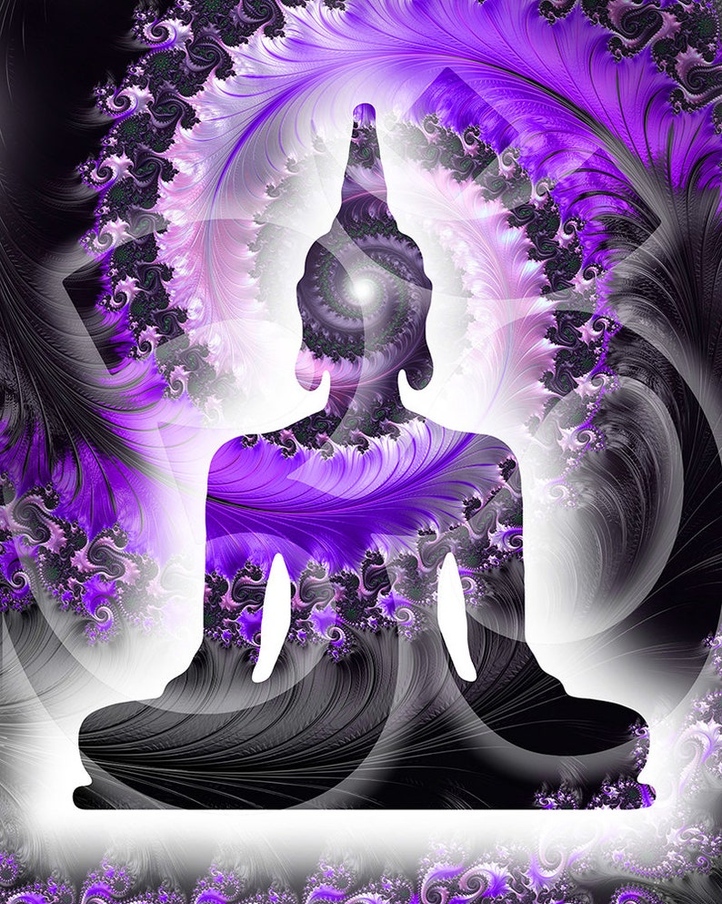 Buddha Print on Metal, Purple Buddha Art, Purple Fractal Wall Art ...