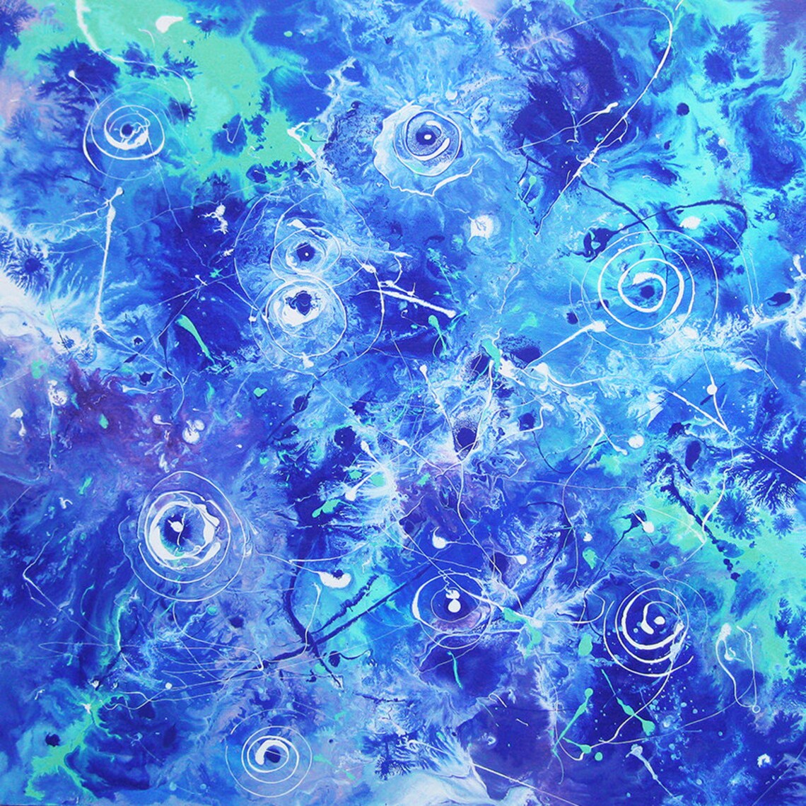 Original Blue Abstract Painting on Canvas, 24x24, Aqua, Blue Wall Art ...