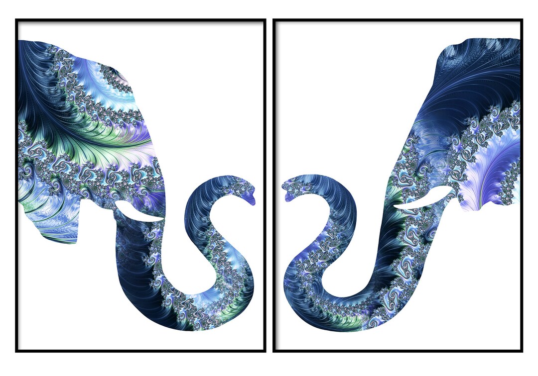Blue Elephant Print, Blue Elephant Wall Art, Blue Purple Fractal Art ...