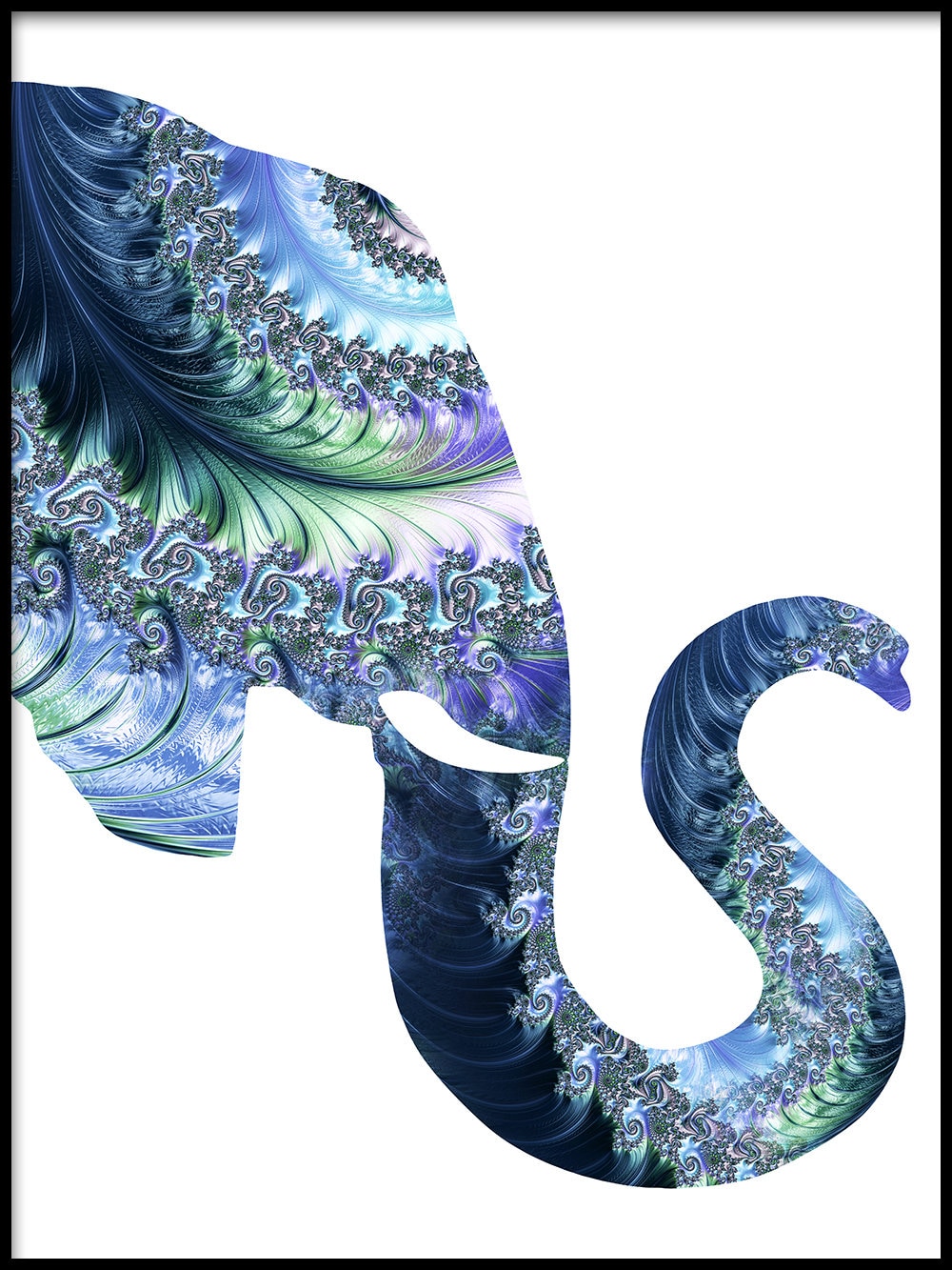Blue Elephant Print, Blue Elephant Wall Art, Blue Purple Fractal Art ...