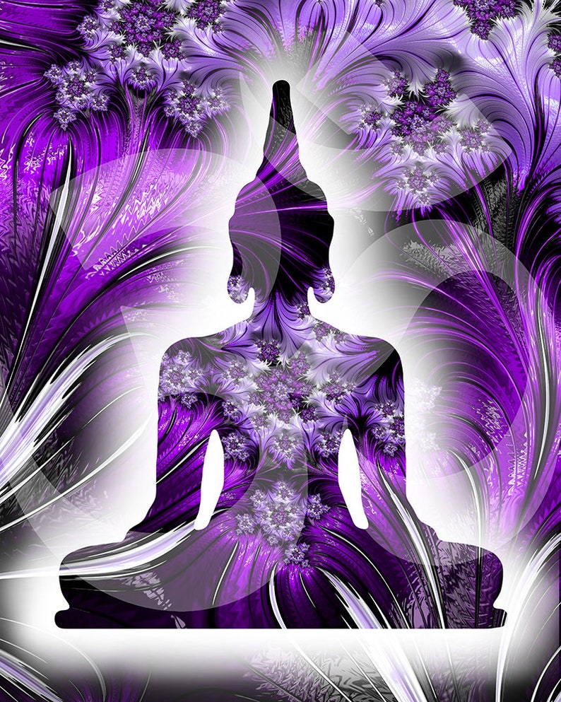 Buddha Print on Metal, Purple Buddha Art, Purple Fractal Wall Art ...