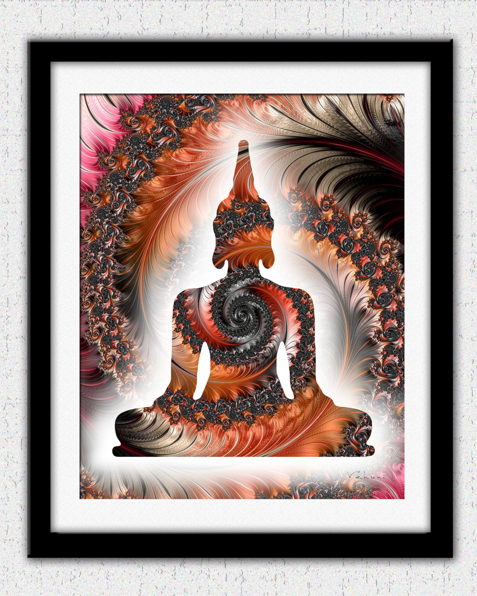 Copper Black Buddha Print Red Buddha Art Brown Gray Fractal - Etsy