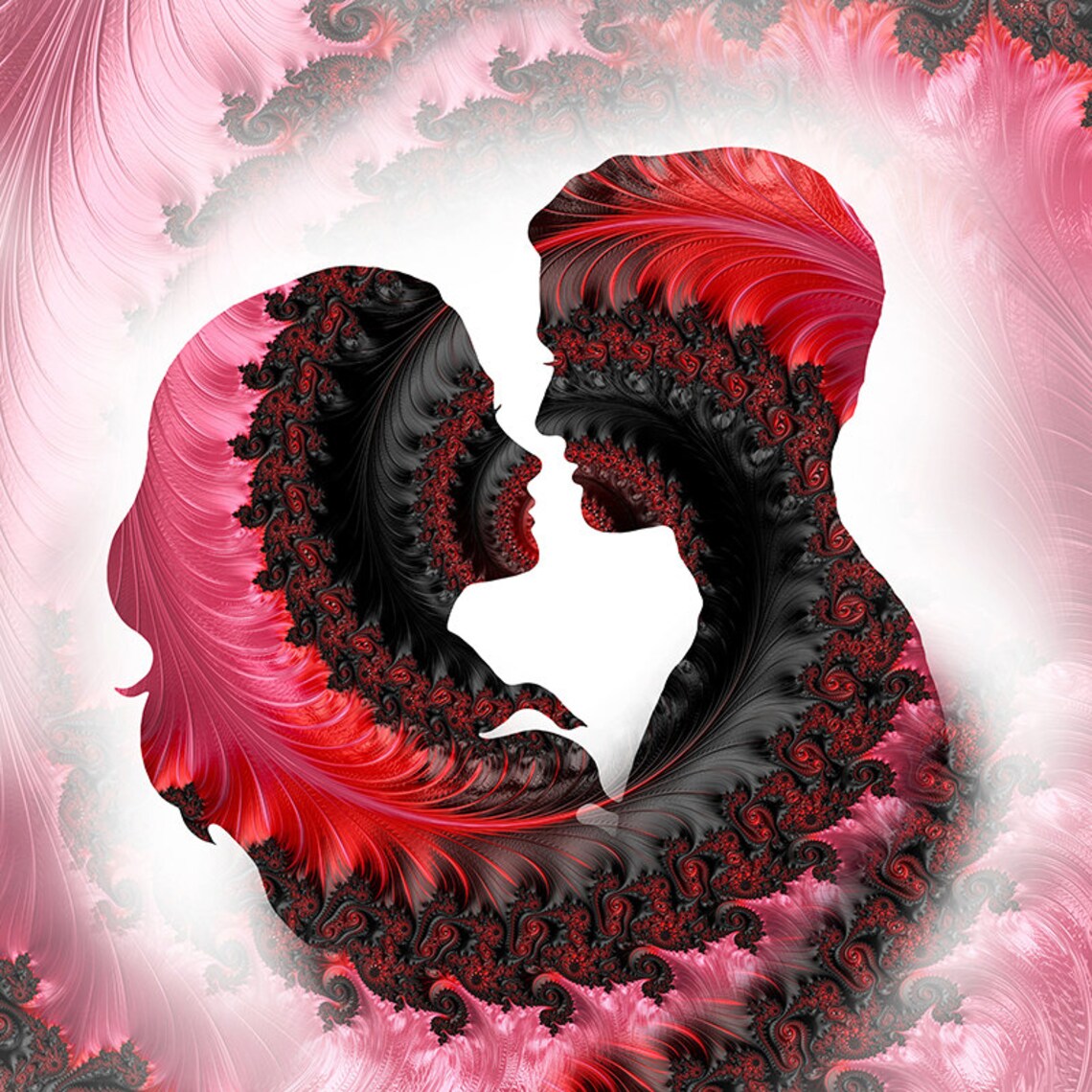Valentine's Gift, Red Black Couple, Red Love Art, Red Black Fractal Art ...