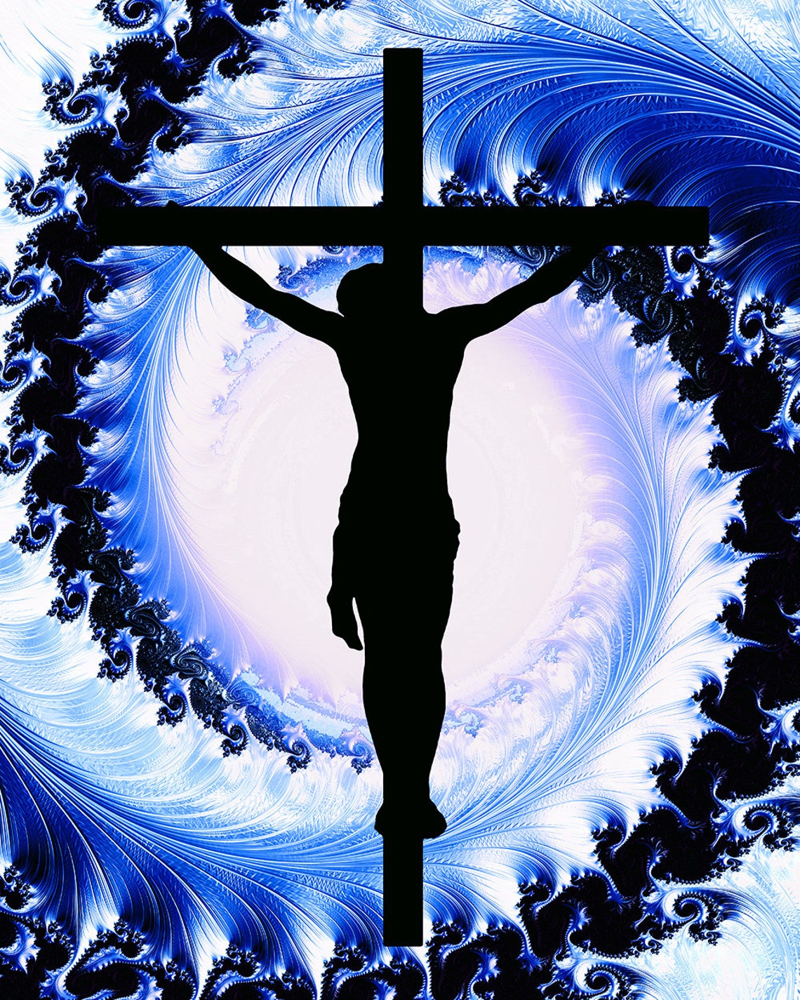 Blue Jesus Print, Blue Black Jesus Art, Blue Black Fractal Art, Blue ...