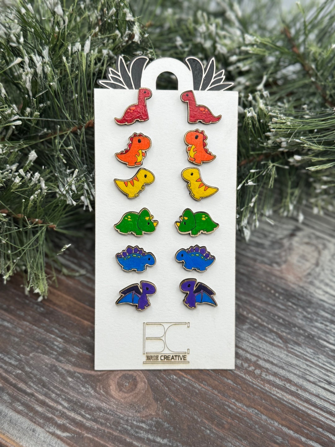 Set of 6 Pairs Tiny Dinosaur Stud Earrings Rainbow Color Combo Cute Dino Stud Earrings Pierced ...