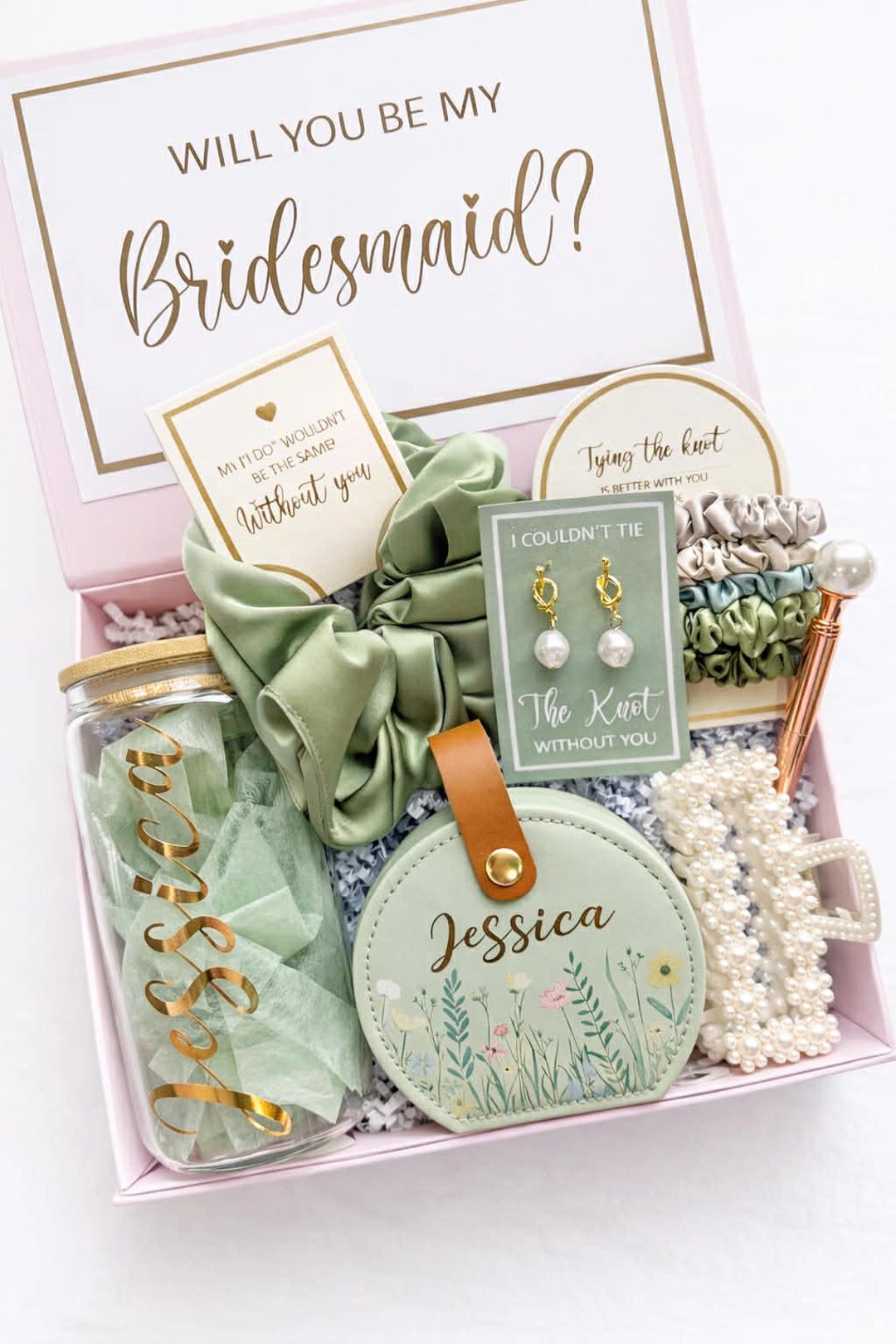 Bridesmaid Proposal Box: Personalized Glass & Bridal Jewlery With Hair ...
