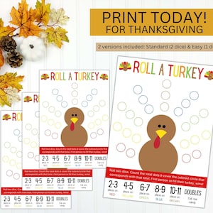 Thanksgiving Games for Kids / Thanksgiving Kids Table Game - Roll A ...