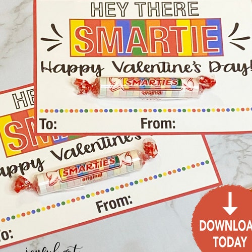Smartie Valentines Day Tag Printable Kids Valentine Card - Etsy