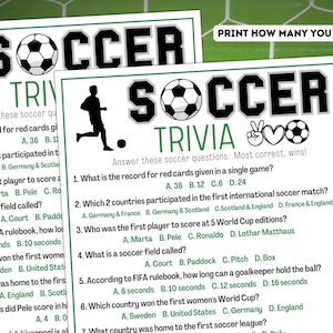 Soccer Trivia Quiz / Printable Soccer Team Party Games / Soccer Games ...
