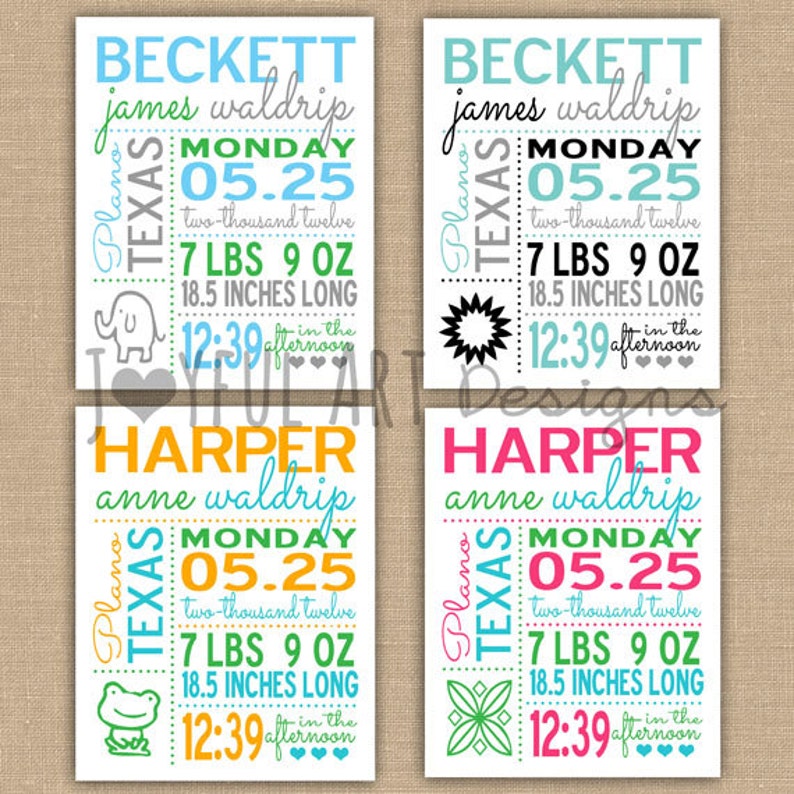 Birth Stats Sign Wall Art. Baby Statistics Personalized Baby Stats ...