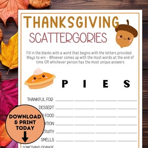 Thanksgiving Scattergories / Thanksgiving Word Game / Fall Holiday Game ...