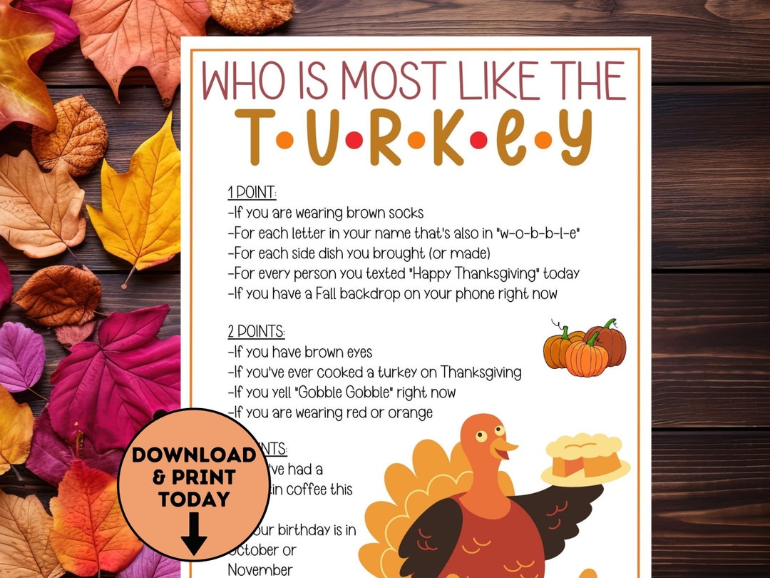 Thanksgiving Turkey Game / Fun Thanksgiving Game / Icebreaker Activity ...