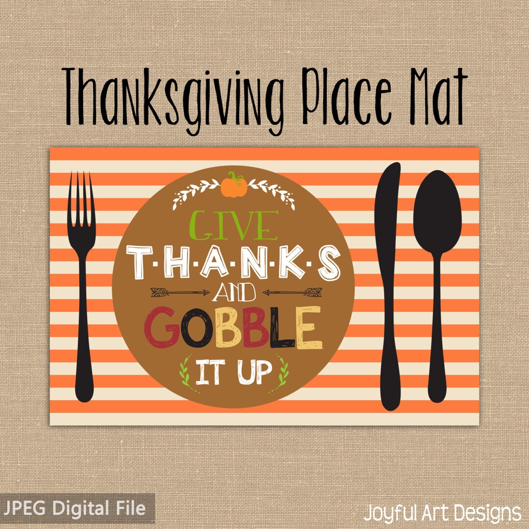 Thanksgiving Placemat Printable. Give Thanks. Gobble. Thanksgiving ...