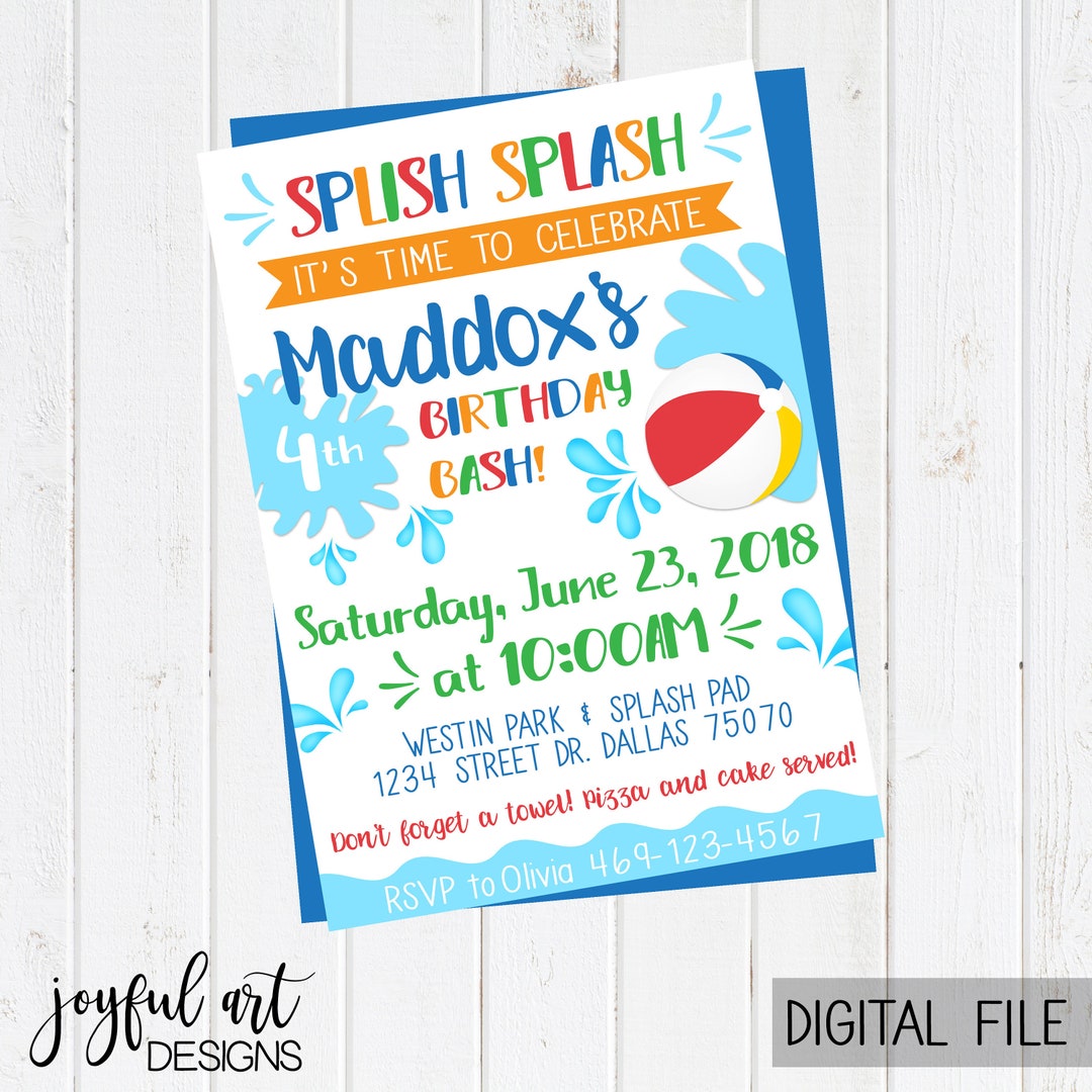 Splash Pad Party Invitation. Pool Party. Park Birthday Party Invite ...