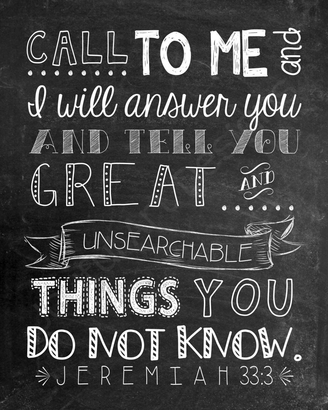 Scripture Art -call to Me and I Will Answer PRINTABLE Chalkboard Sign ...