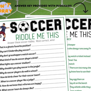 Soccer Riddles and Jokes / Printable Soccer Team Party Games / Soccer ...