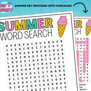 Word Search Summer Game / Summer Party Game / Printable Summertime Game ...