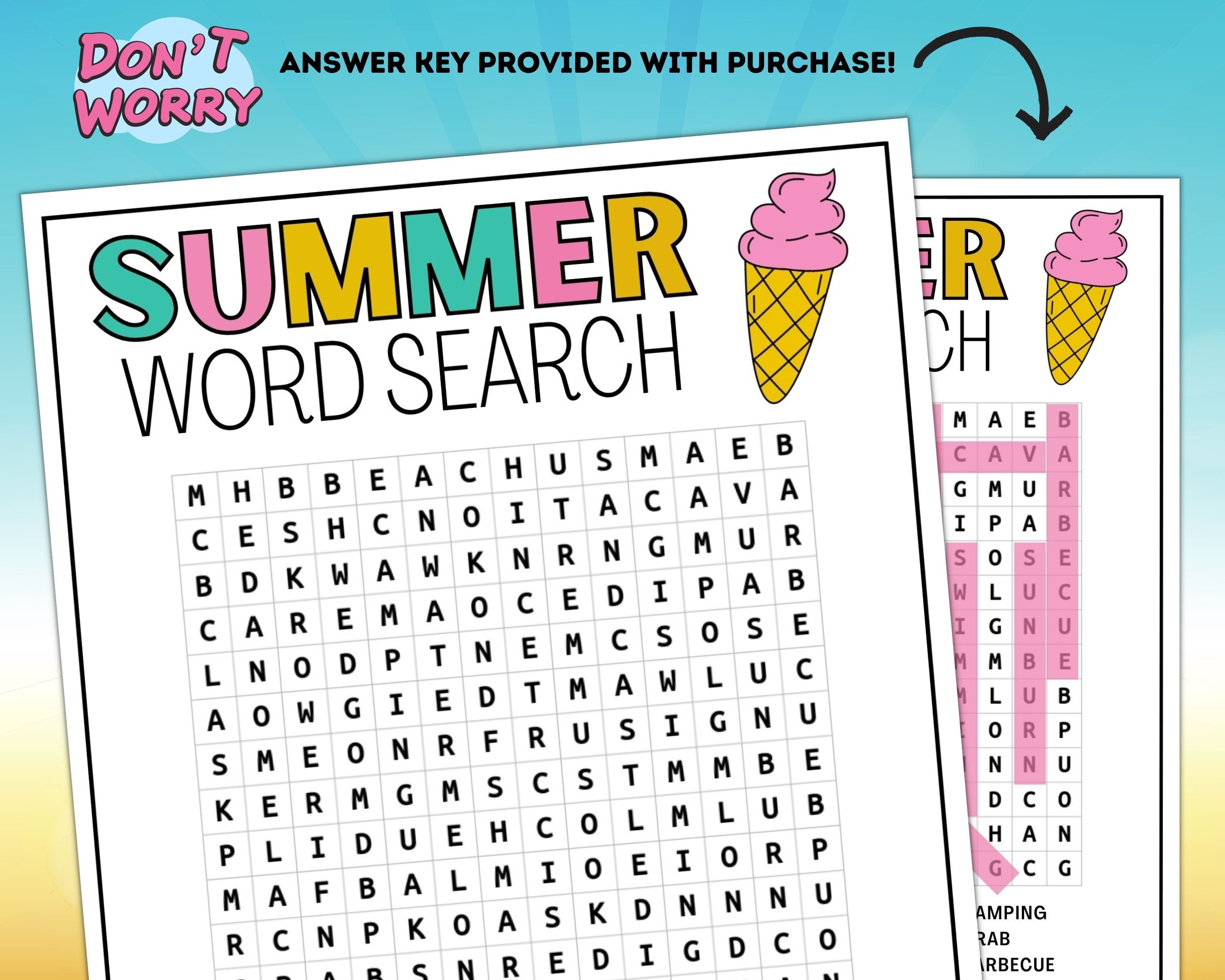 Word Search Summer Game / Summer Party Game / Printable Summertime Game ...
