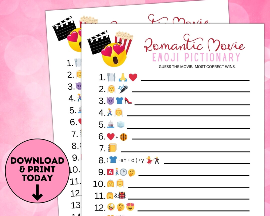 Romantic Movie Emoji Pictionary Game / Valentine's Day Emoji Pictionary ...