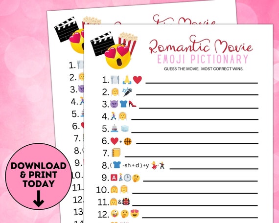 Free Printable Romantic Movie Emoji Pictionary Quiz Fun Whatsapp Dare