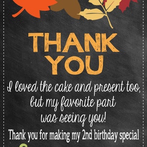 Fall Birthday Invitation THANK YOU CARD Printable. Chalkboard Pumpkin ...