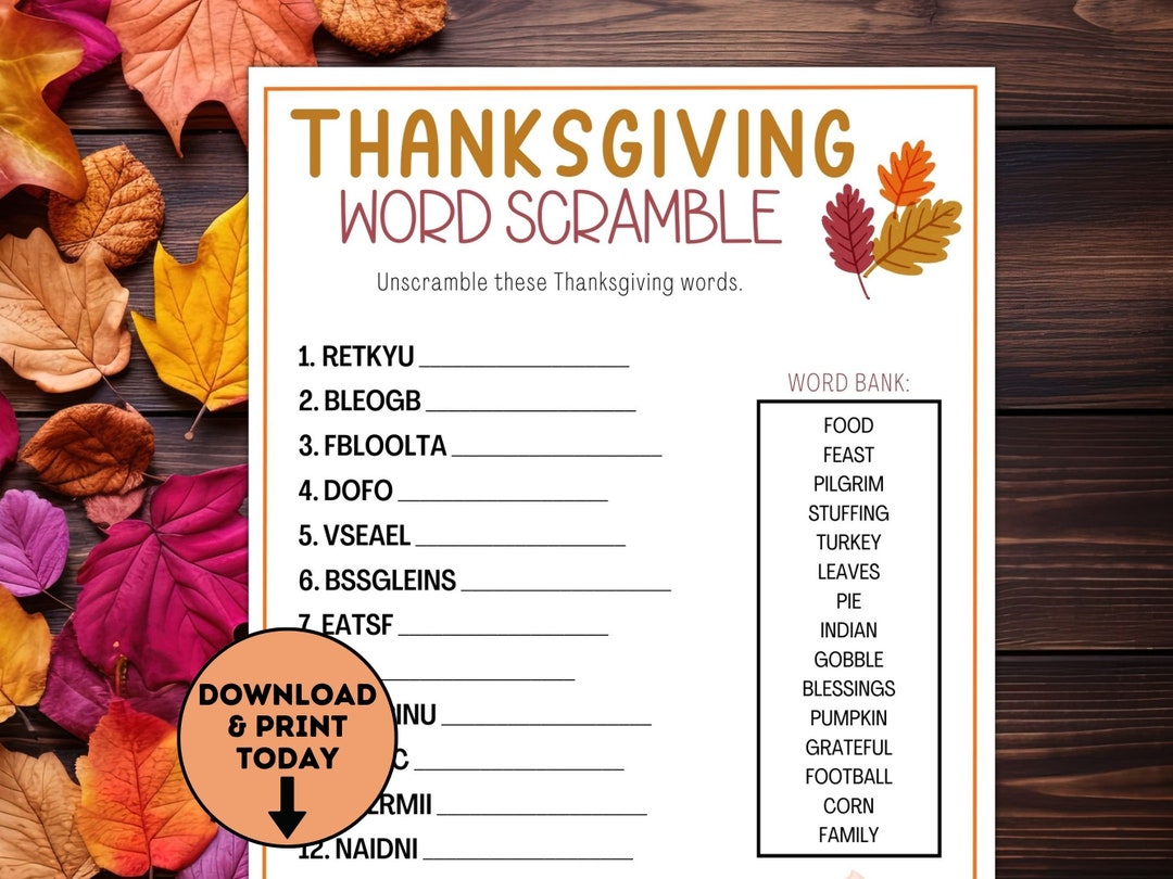 Thanksgiving Word Scramble Game / Fun Thanksgiving Games / Word ...