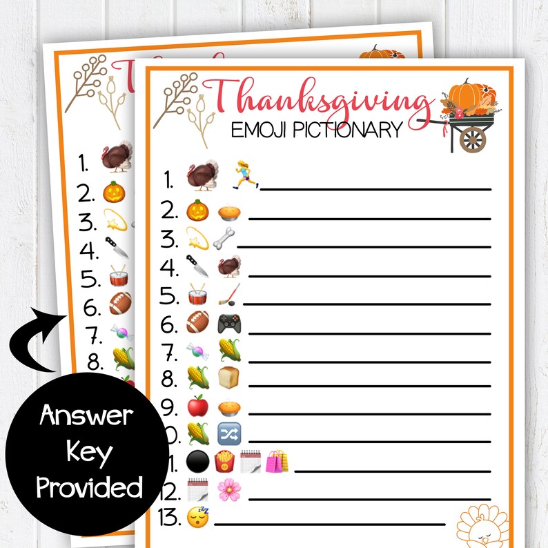 Thanksgiving Emoji Pictionary Game Thanksgiving Printable - Etsy