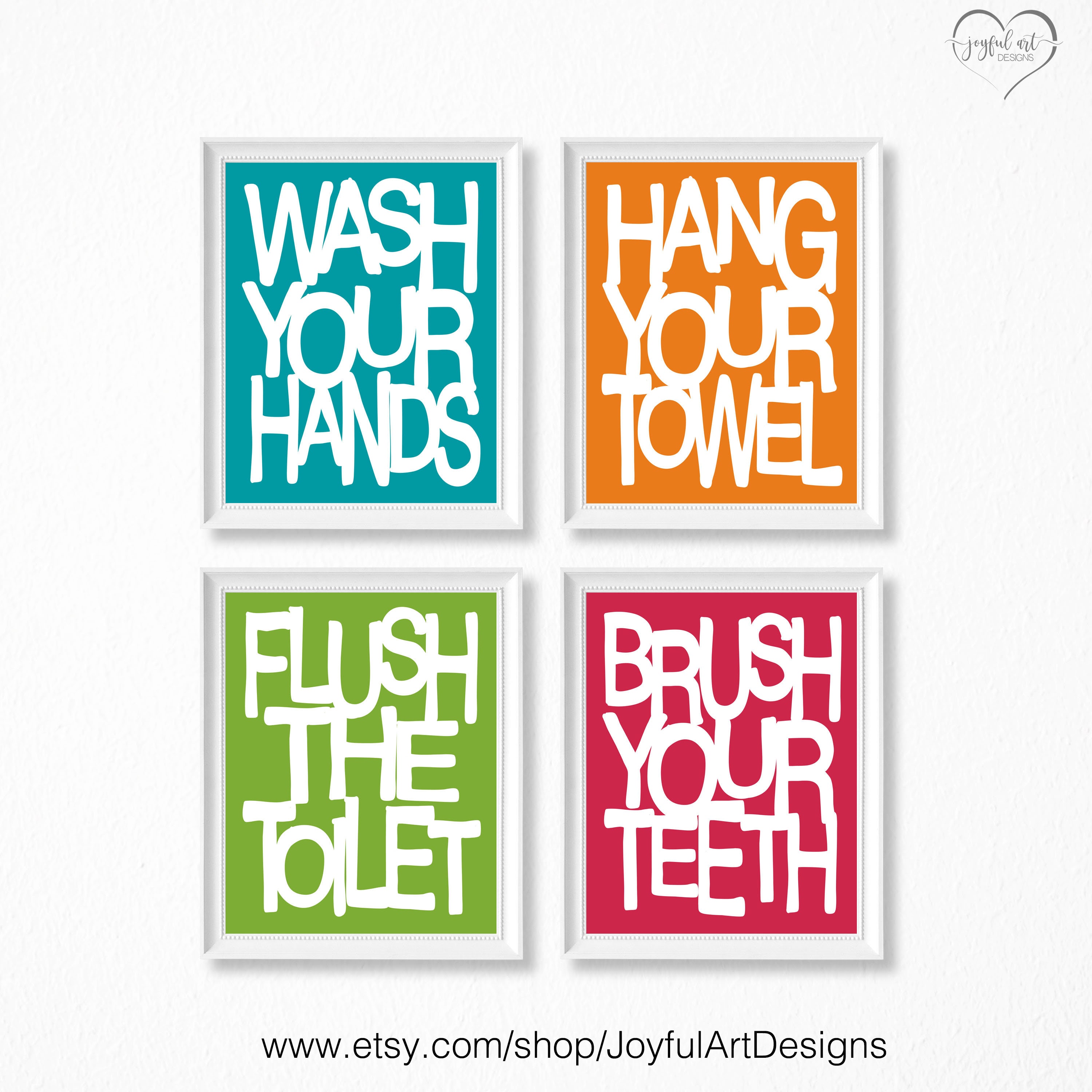 Kids Bathroom Wall Art. Bathroom Rules PRINTABLES. Brush Wash | Etsy
