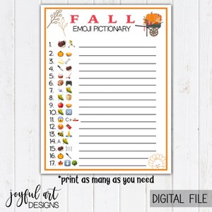 Fall Emoji Pictionary Game, Printable Autumn Games, Fall Activities for ...