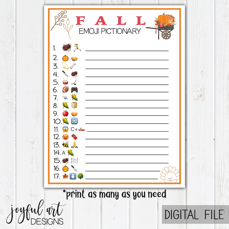 Fall Emoji Pictionary Game Printable Autumn Games Fall - Etsy Canada
