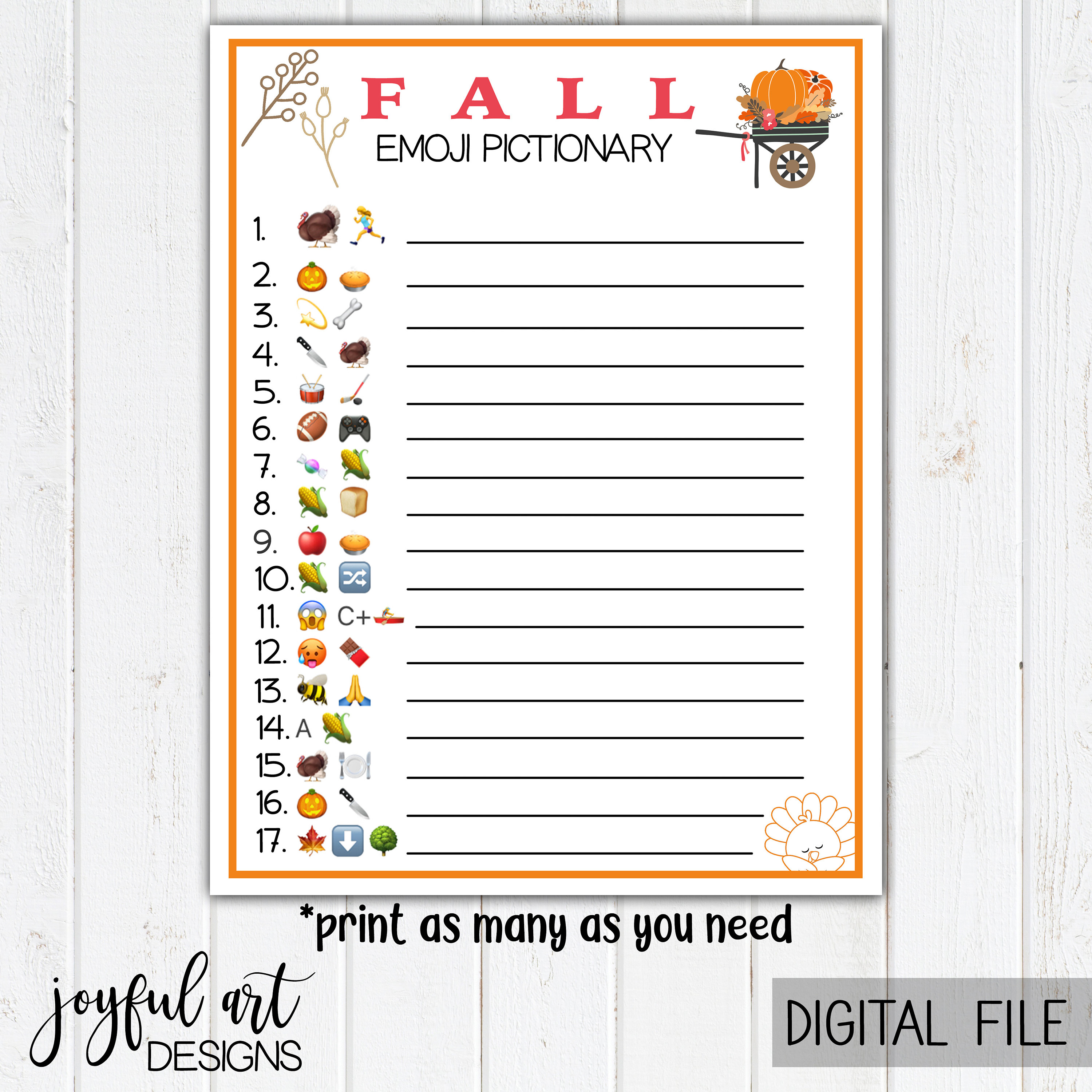 Fall Emoji Pictionary Game Printable Autumn Games Fall - Etsy Canada