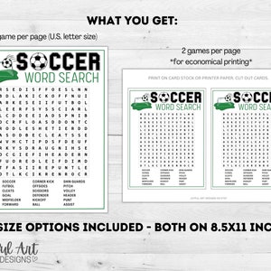 Soccer Word Search / Printable Soccer Team Party Games / Soccer Games ...