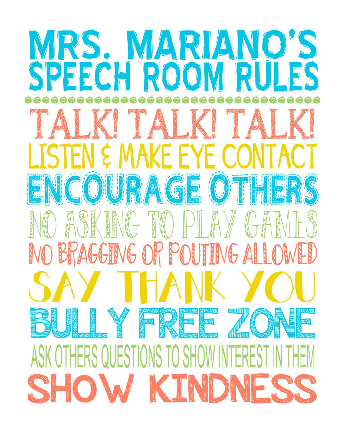 Speech Room Class Rules PRINTABLE. Classroom Sign Subway Art. - Etsy