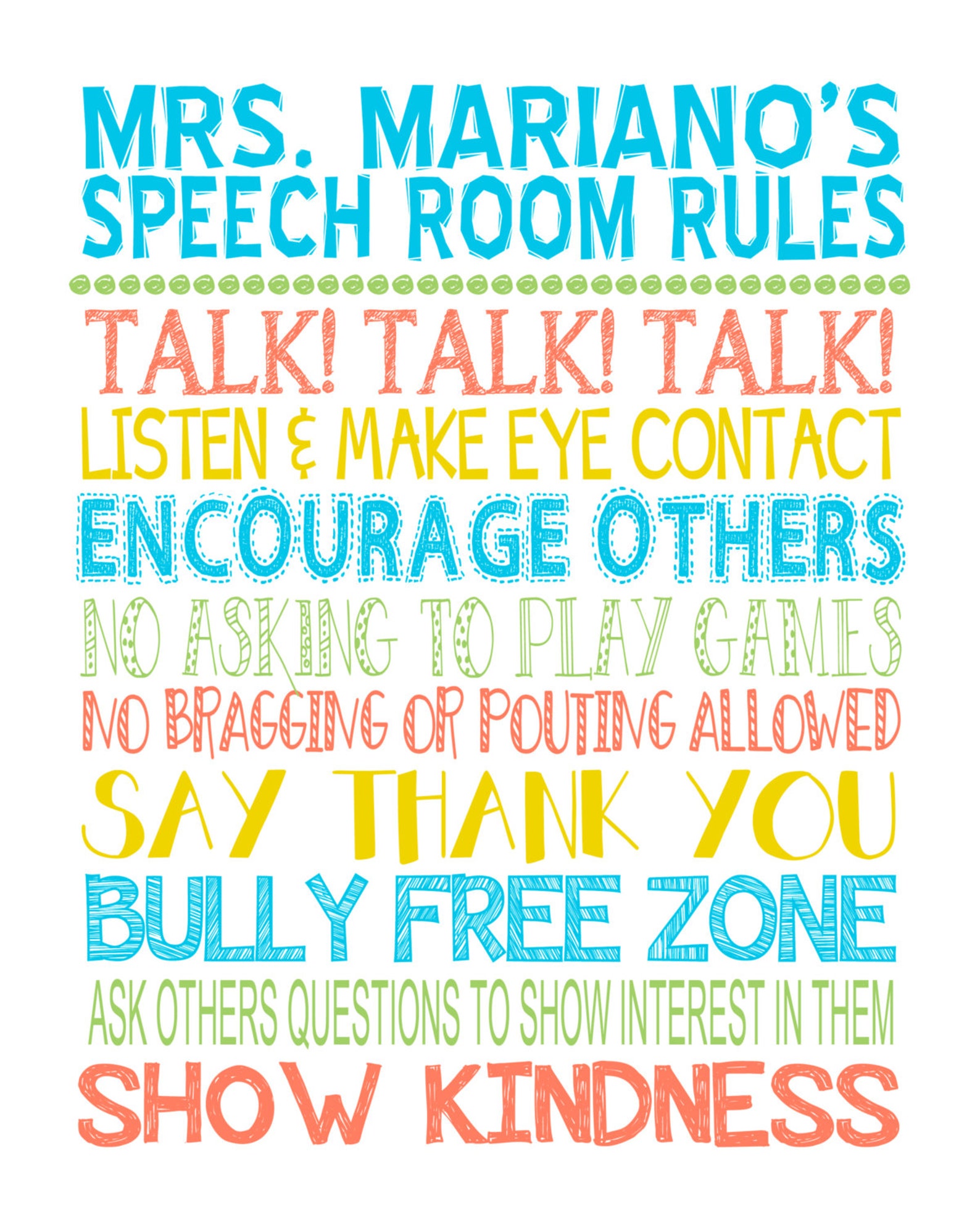 Speech Room Class Rules PRINTABLE. Classroom Sign Subway Art. Teacher ...