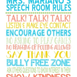 Speech Room Class Rules PRINTABLE. Classroom Sign Subway Art. Teacher ...
