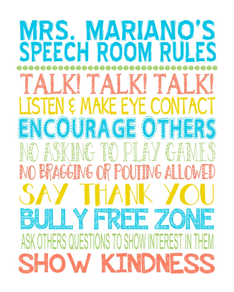 Speech Room Class Rules PRINTABLE. Classroom Sign Subway Art. - Etsy