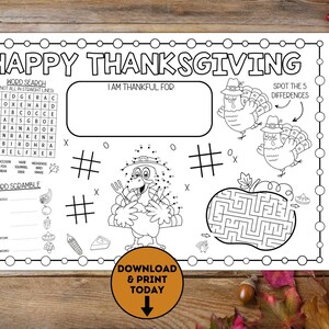 Fall Thanksgiving Placemat for Kids Table Decor Thanksgiving Coloring ...