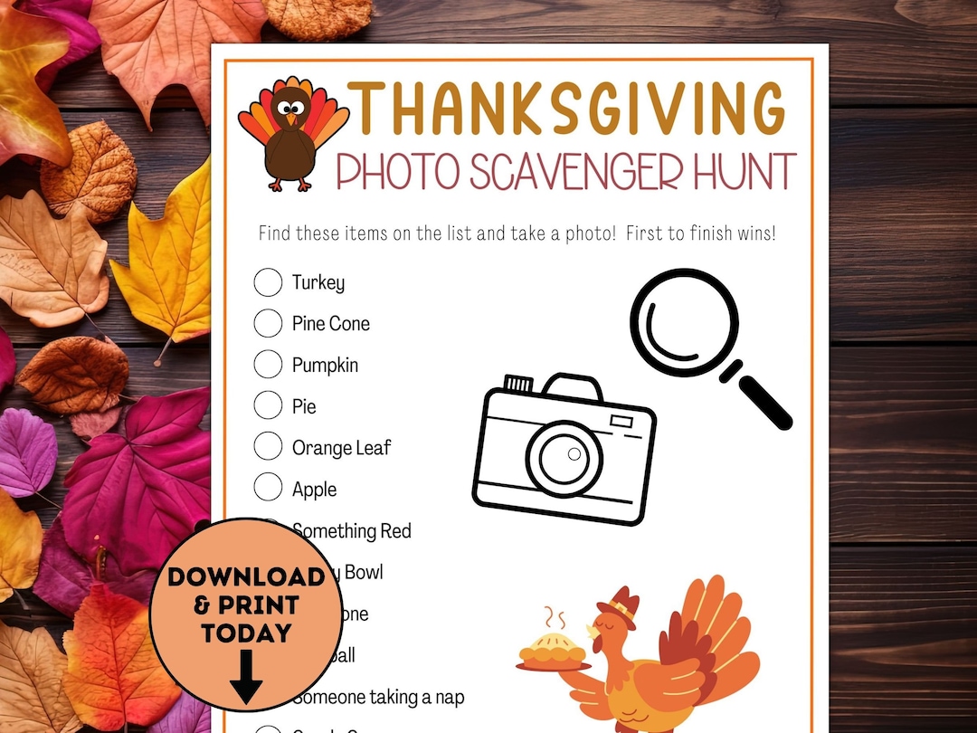 Thanksgiving Photo Scavenger Hunt / Fun Thanksgiving Games / Scavenger ...