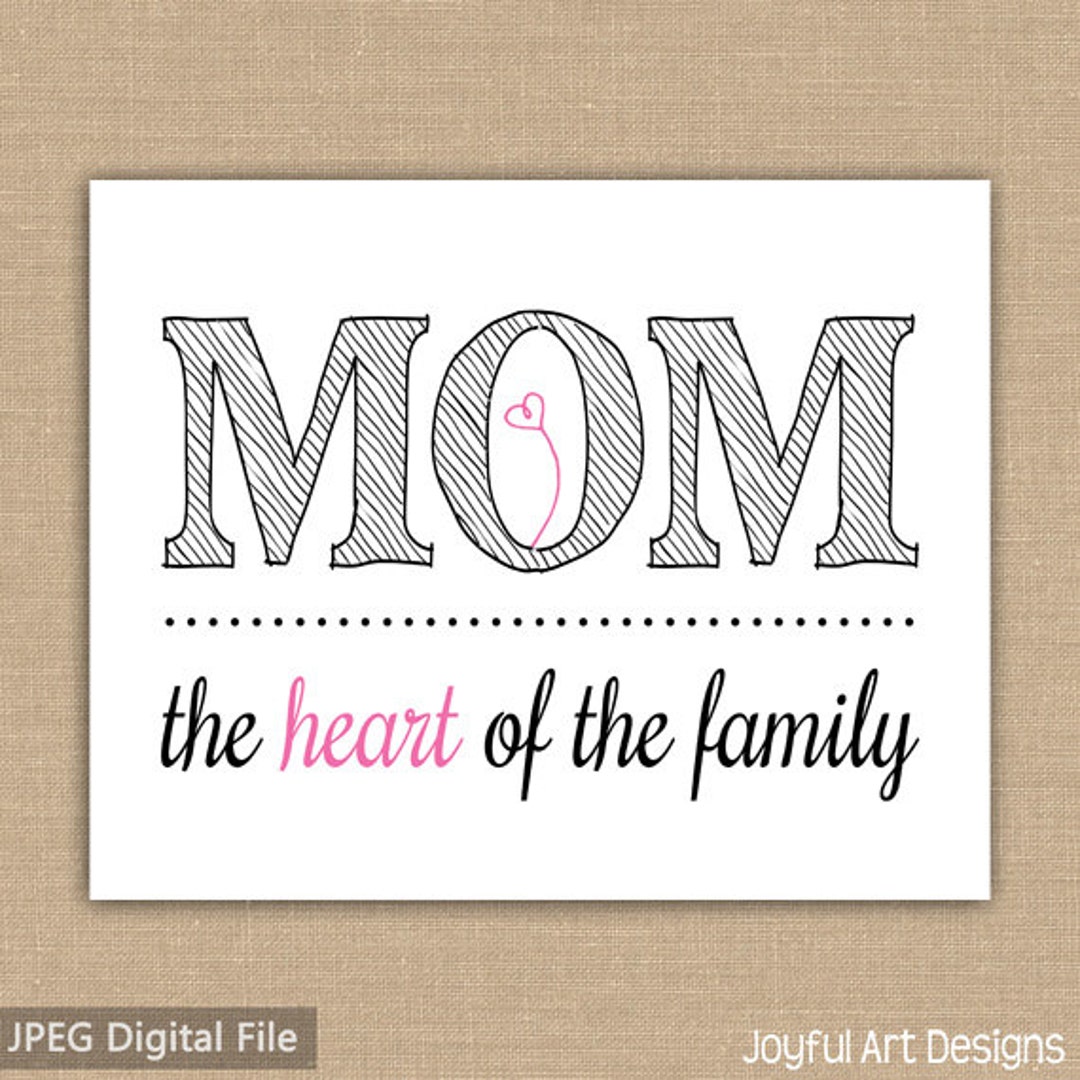 Mother's Day PRINTABLE Sign. Mom is Heart of the Family Quote. Gift for ...
