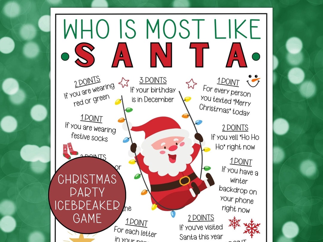 Christmas Icebreaker Game, Who is Most Like Santa, Office Christmas ...