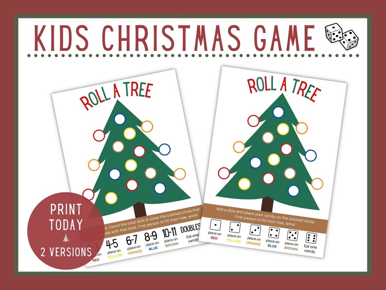 Christmas Games for Kids Roll A Tree Dice Game Christmas - Etsy