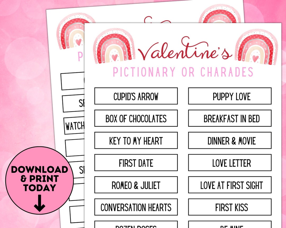 Valentine's Day Pictionary Game / Valentine's Day Charades Game ...