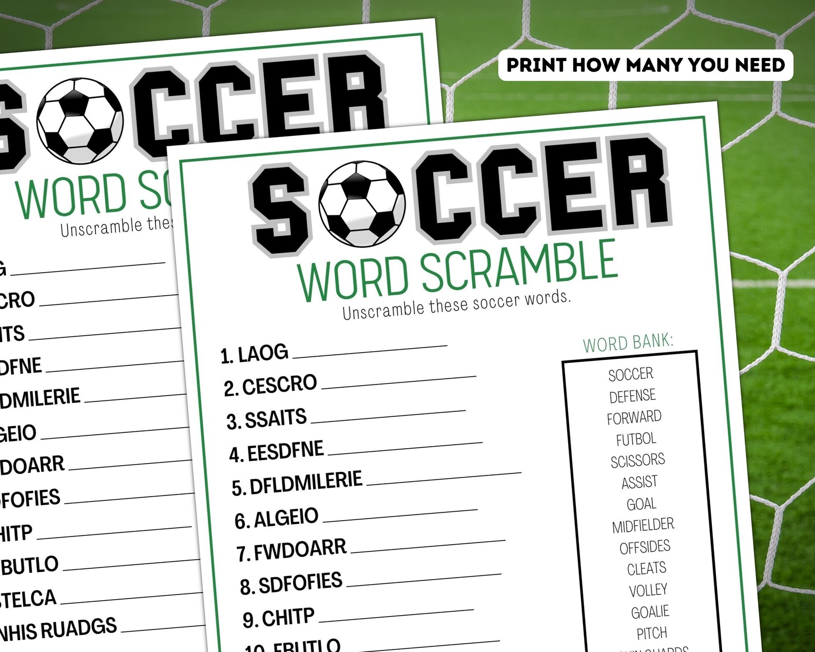 Soccer Word Scramble Game / Printable Soccer Team Party Games / Soccer ...