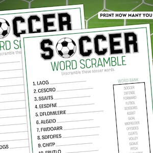 Soccer Word Scramble Game / Printable Soccer Team Party Games / Soccer ...