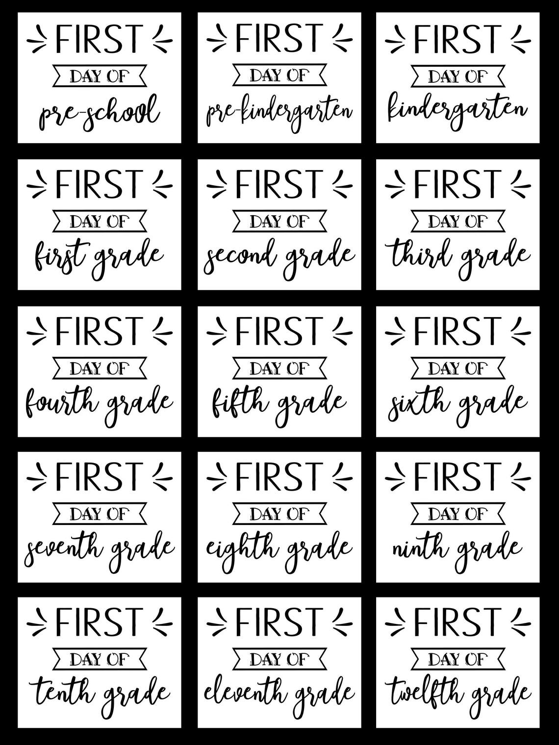 First Day of School PRINTABLE Signs. All Grades. Back to | Etsy