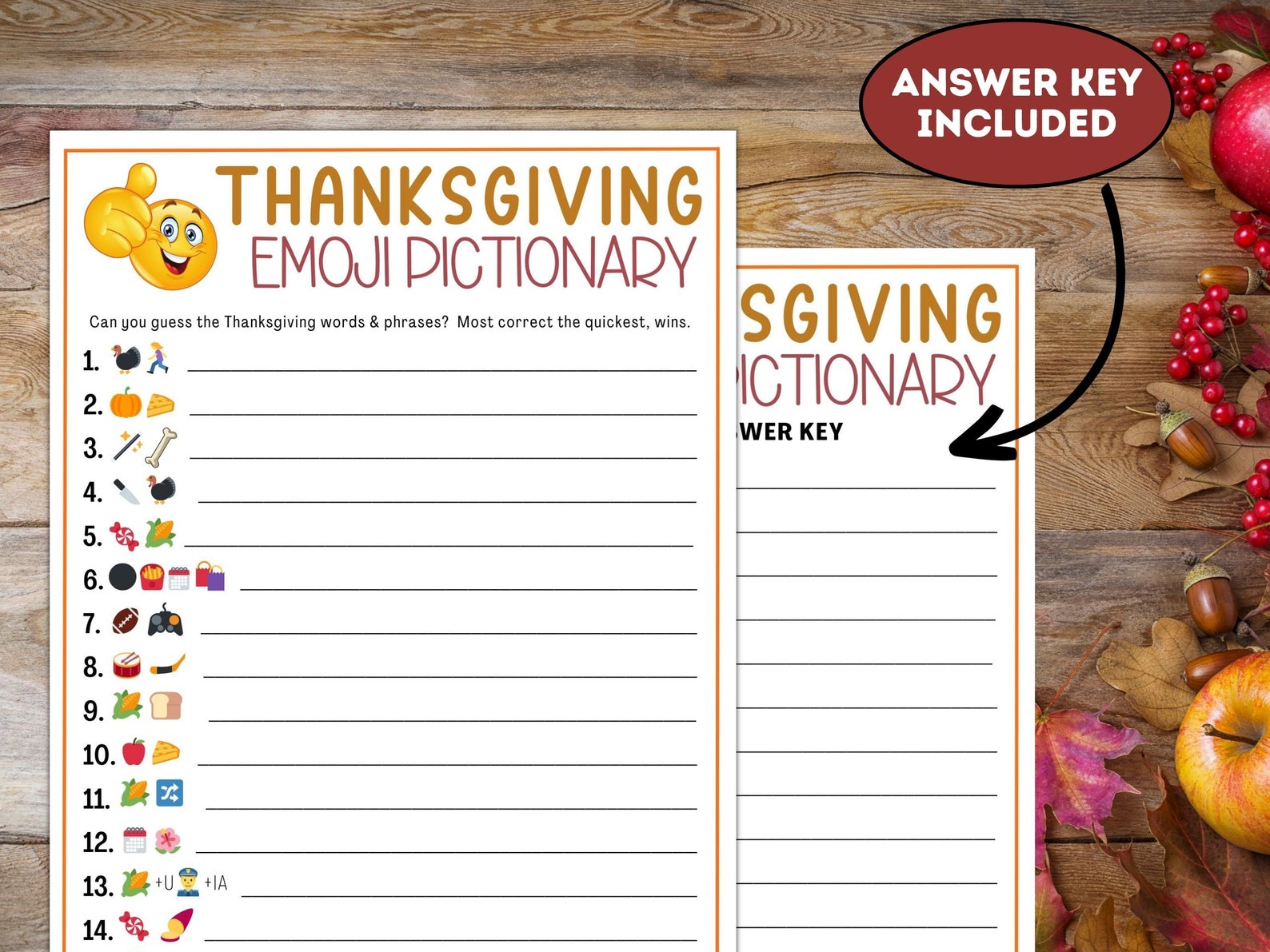 Thanksgiving Emoji Pictionary Game / Thanksgiving Printable Games ...