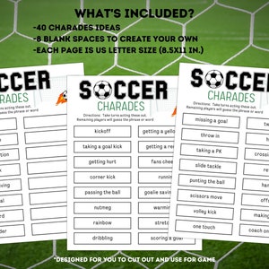 Soccer Charades / Soccer Party Charades / Printable Soccer Team Party ...