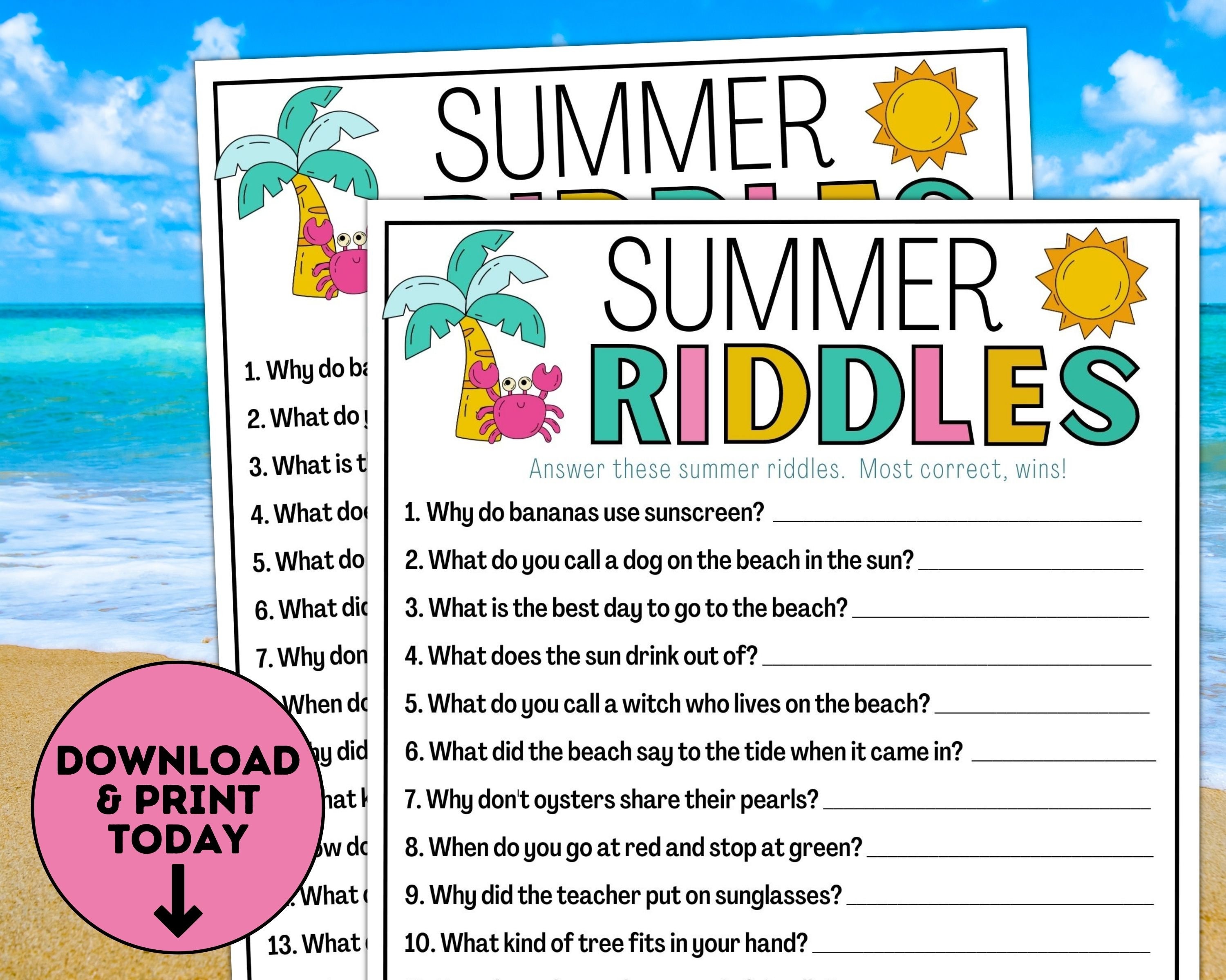 Summer Riddles Game / Summer Party Game / Printable Summertime Game ...